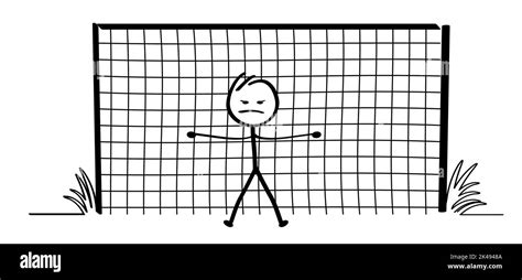 Dessin Animé Stickman Avec Le Filet De But Ou Le Filet De Football