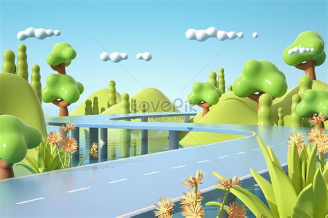 봄길 물 장면 배경 사진 및 창의적인 일러스트 무료 다운로드 Lovepik