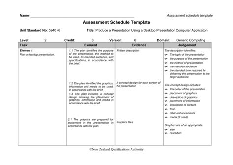 Presentation Skills Assessment Schedule Template