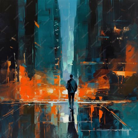 Premium Ai Image A Painting Of A Man Standing In The Rain In Front Of