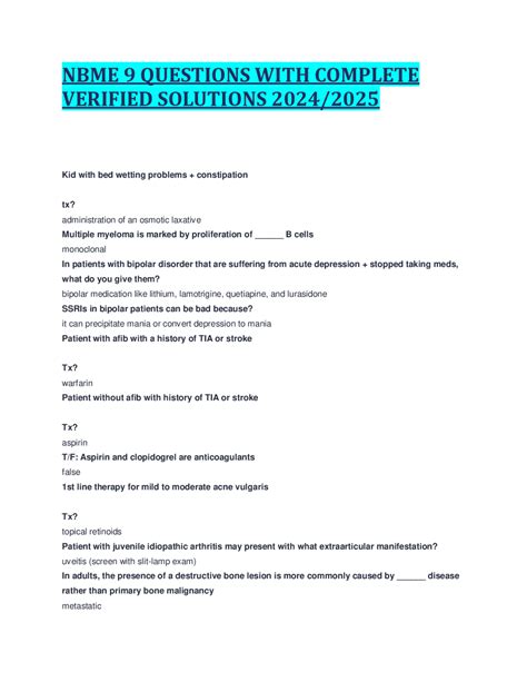 Nbme 9 Questions With Complete Verified Solutions 20242025 Exams