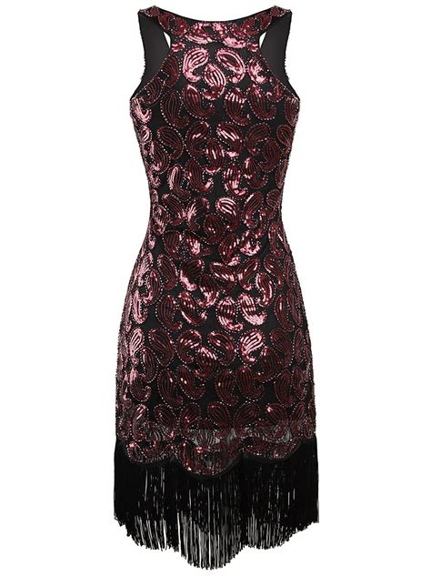 VIJIV Women S 1920s Gastby Sequined Embellished Fringed Paisley Flapper