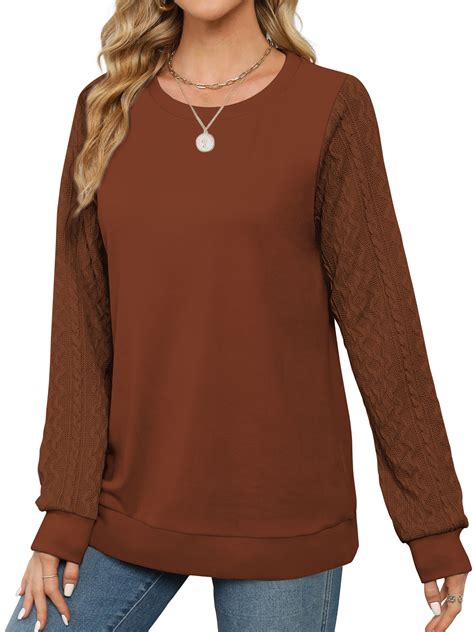 Moshu Sweatshirts For Women Crewneck Cable Knit Sleeve Shirts