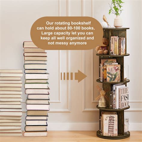 Ebern Designs Jadeyn Rotating Bookshelf 4 Tier 360° Revolving Floor
