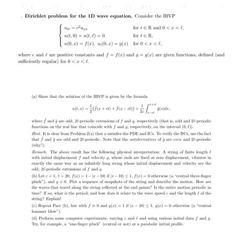 Solved Dirichlet Problem For The 1D Wave Equation Chegg
