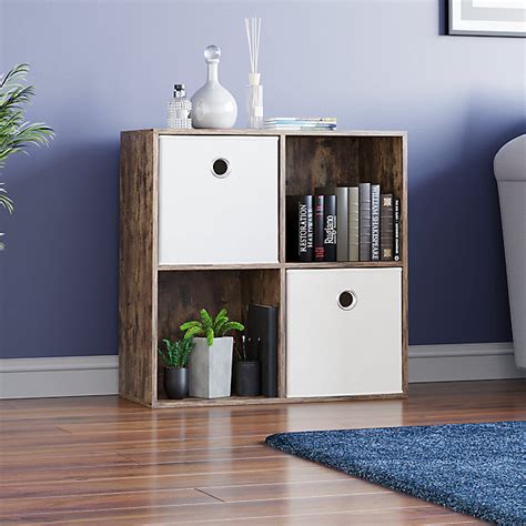 Vida Designs Durham Dark Wood 2x2 Cube Storage Unit And Set Of 2 White