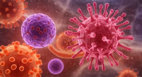 Virus Cells Microscopic View Showing Viral Infections And Immune Response Stock Illustration