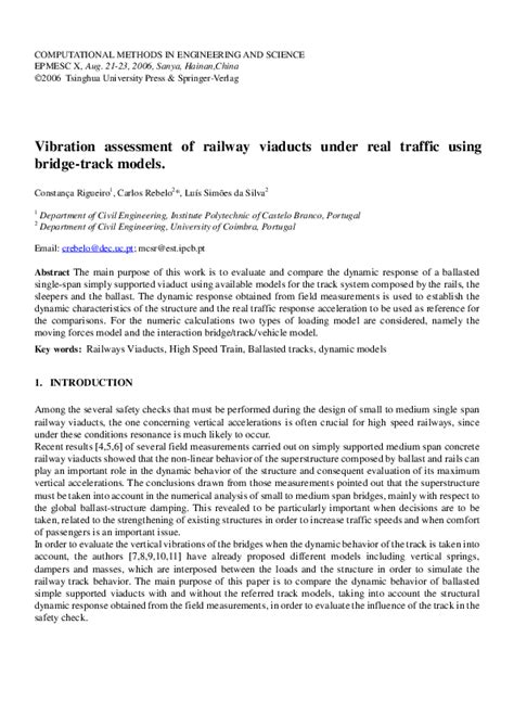 Pdf Vibration Assessment Of Railway Viaducts Under Real Traffic Using Bridge Track Models