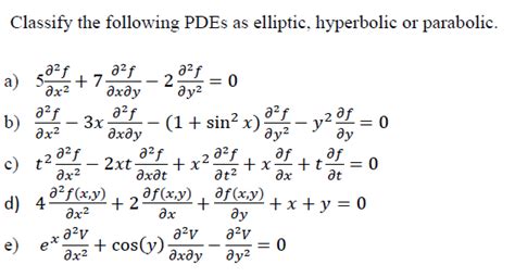 Solved Classify The Following Pdes As Elliptic Hyperbolic