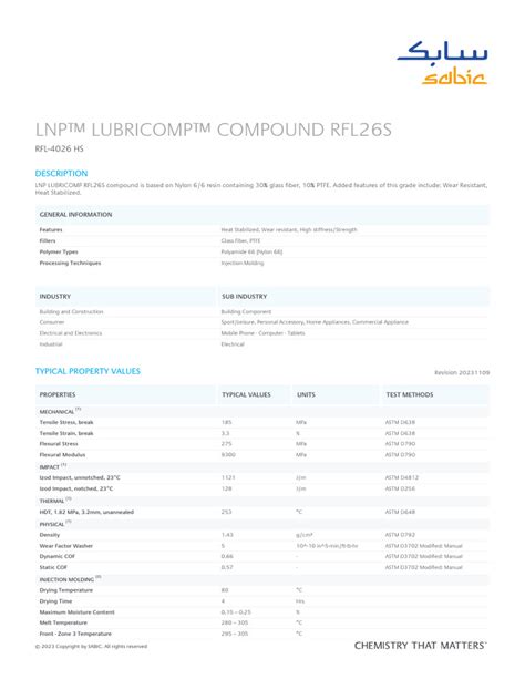 Lnp™ Lubricomp™ Compound Rfl26s Global Technical Data Sheet Pdf Materials Science