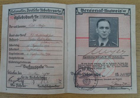 Ww2 Nazi Party Membership Document Of Kurt Meyer Panzer Commander