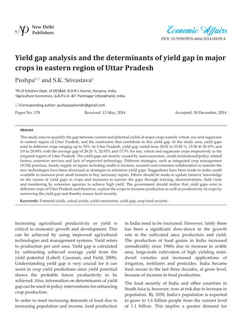 PDF Yield Gap Analysis And The Determinants Of Yield Gap In Major Crops In Eastern Region Of