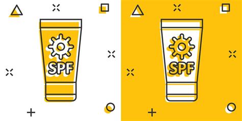 Sun Protection Icon In Comic Style Sunblock Cream Cartoon Vector