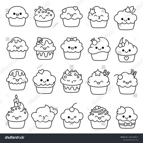 재미있는 카와이 컵케이크 페이지를 색칠합니다 귀여운 스톡 벡터로열티 프리 2404108671 Shutterstock