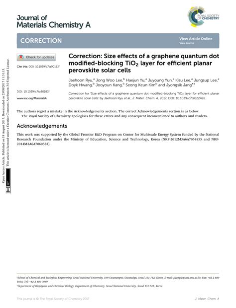 Pdf Correction Size Effects Of A Graphene Quantum Dot Modified Blocking Tio 2 Layer For