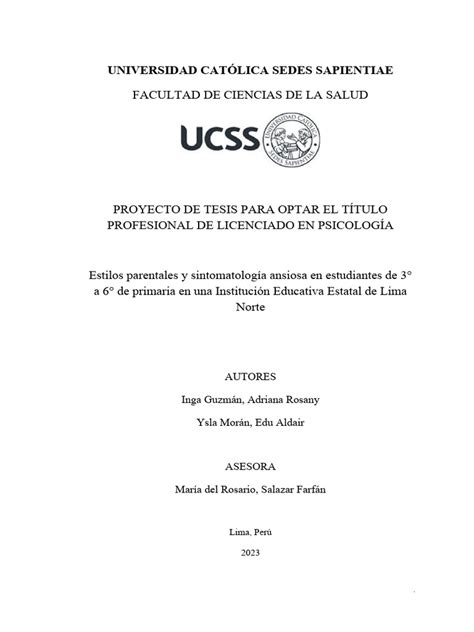 Proyecto De Tesis Inga Guzmán E Ysla Morán Pdf Ansiedad Trastorno De Ansiedad