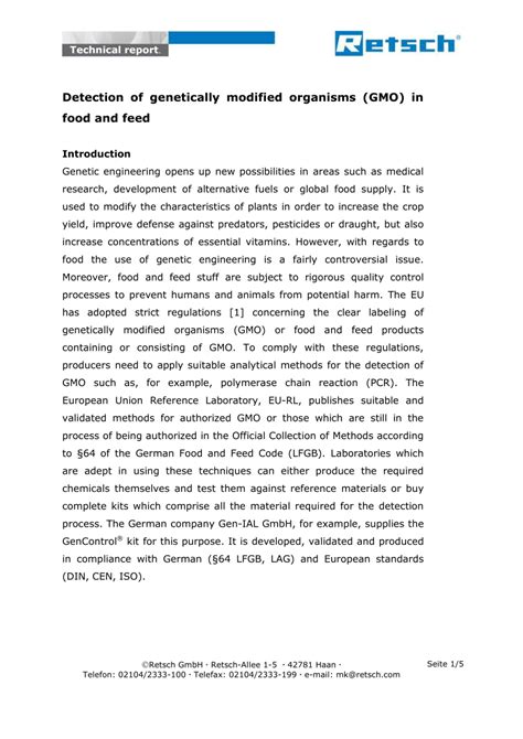 Pdf Detection Of Genetically Modified Organisms Gmo In Food And Feed