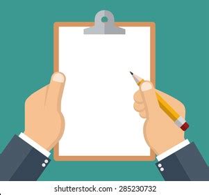 Hand Holding Clipboard Blank Sheet Paper Stock Vector Royalty Free