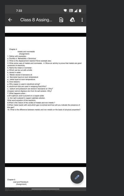 7 33 Class 8 Assing Chapter 4 Metals And Nonmetals Assignment 1 Def