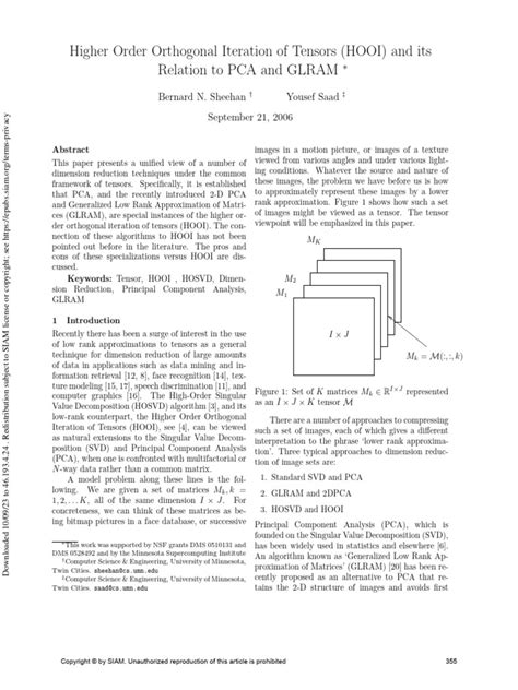 Sheehan Saad 2013 Higher Order Orthogonal Iteration Of Tensors Hooi And Its Relation To Pca