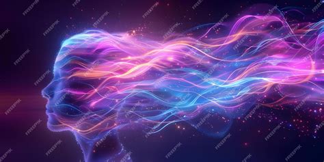 Abstract Digital Art Of Human Profile With Flowing Data Streams And Glowing Particles Concept