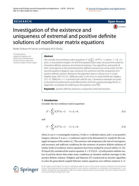 Pdf Investigation Of The Existence And Uniqueness Of Extremal And