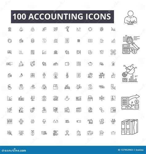 Accounting Editable Line Icons 100 Vector Set On White Background