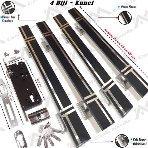Jual Handle Pintu Kupu Tarung 45 Cm Kunci Set Gagang Hitam Panjang