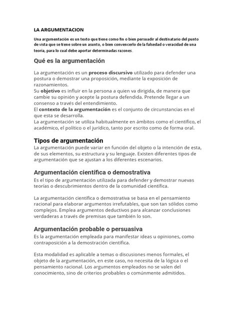 La Argumentacion Pdf Argumento Teoría De La Argumentación