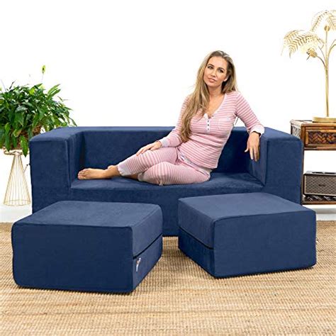 Jaxx Zipline Convertible Sleeper Loveseat And Ottomans Queen Size Bed