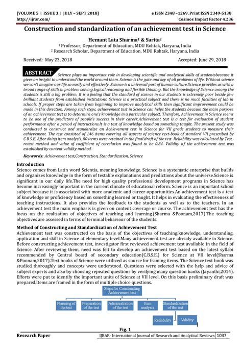PDF Construction And Standardization Of An Achievement Test In Science