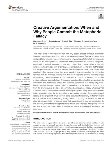 Pdf Creative Argumentation When And Why People Commit The Metaphoric