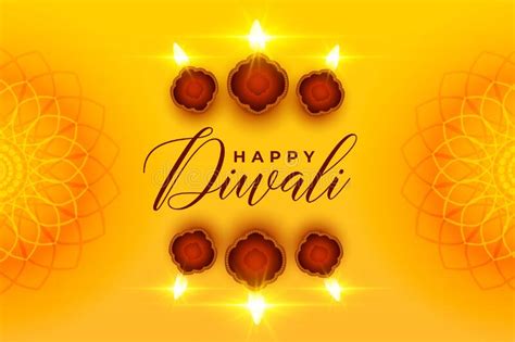 Happy Diwali Banner With Realistic Diya In Indian Style Background