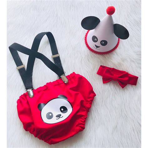 Panda Birthday Cake Smash Outfit Panda Diaper Cover Panda Birthday