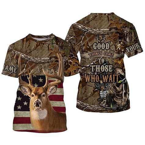 Maxcorners Custom Name Deer Hunting American Flag Camo 3d All Over Pri