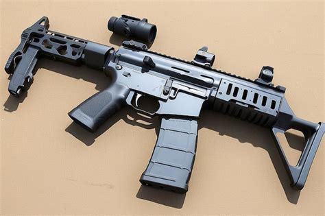 Premium Photo Tactical PDW With Collapsible Stock And Modular Handguard