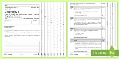 Edexcel Style Geography B Specimen Paper 3 Making Geographical Decisions