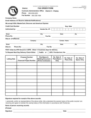 Fillable Online Dot State Fl FAX ORDER FORM Florida Department Of