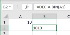 Función DEC A BIN en Excel Funciones de Excel