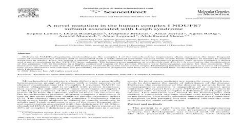 A Novel Mutation In The Human Complex I Ndufs7 Subunit Associated With