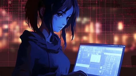 Premium Photo Hacker Anime Girl With Laptop