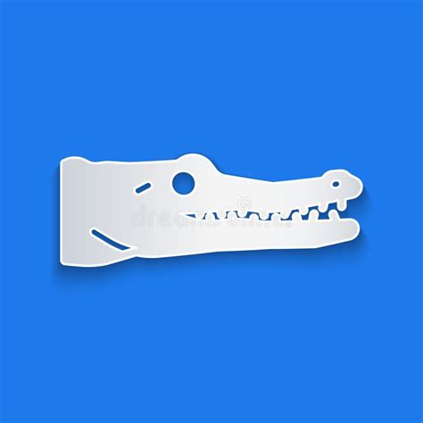Icône Coupée De Papier De Crocodile Isolée Sur Le Fond Bleu Symbole