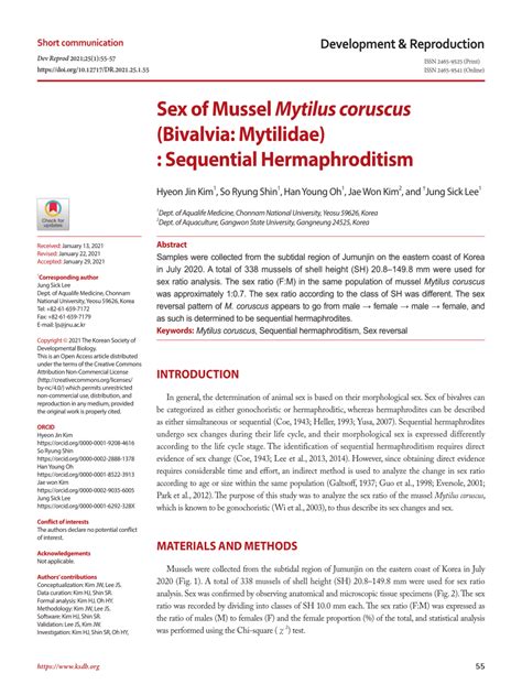 Pdf Sex Of Mussel Mytilus Coruscus Bivalvia Mytilidae Sequential Hermaphroditism