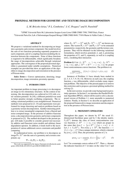 PDF Proximal Method For Geometry And Texture Image Decomposition