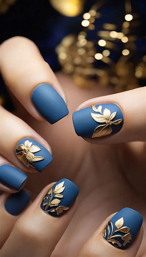 Nail Art Designs Blue And Gold Blue Nails With Gold Design Blue And