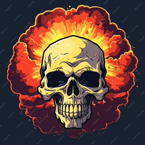 Uma Caveira Com Fundo De Fogo E Uma Caveira Com Uma Explosão De Fogo Ao