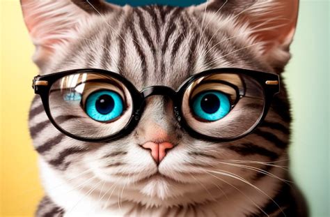 Premium Ai Image Cat In Glasses Cute Smart Pussycat In Eyeglasses