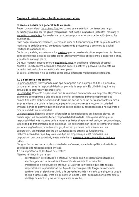 Finanzas Corporativas Capítulo 1 Introducción A Las Finanzas