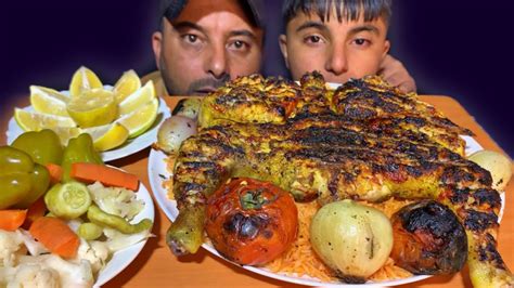 دجاجه مشويه عل فحم مع تمن احمر مع طرشي البيت Youtube