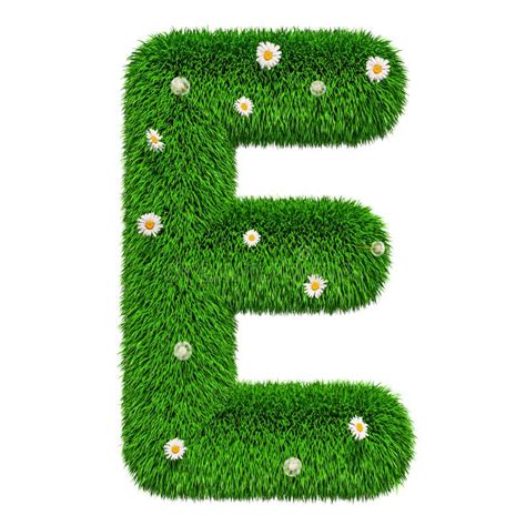 Green Letter E From Grass With Flowers 3d Rendering Stock Illustration